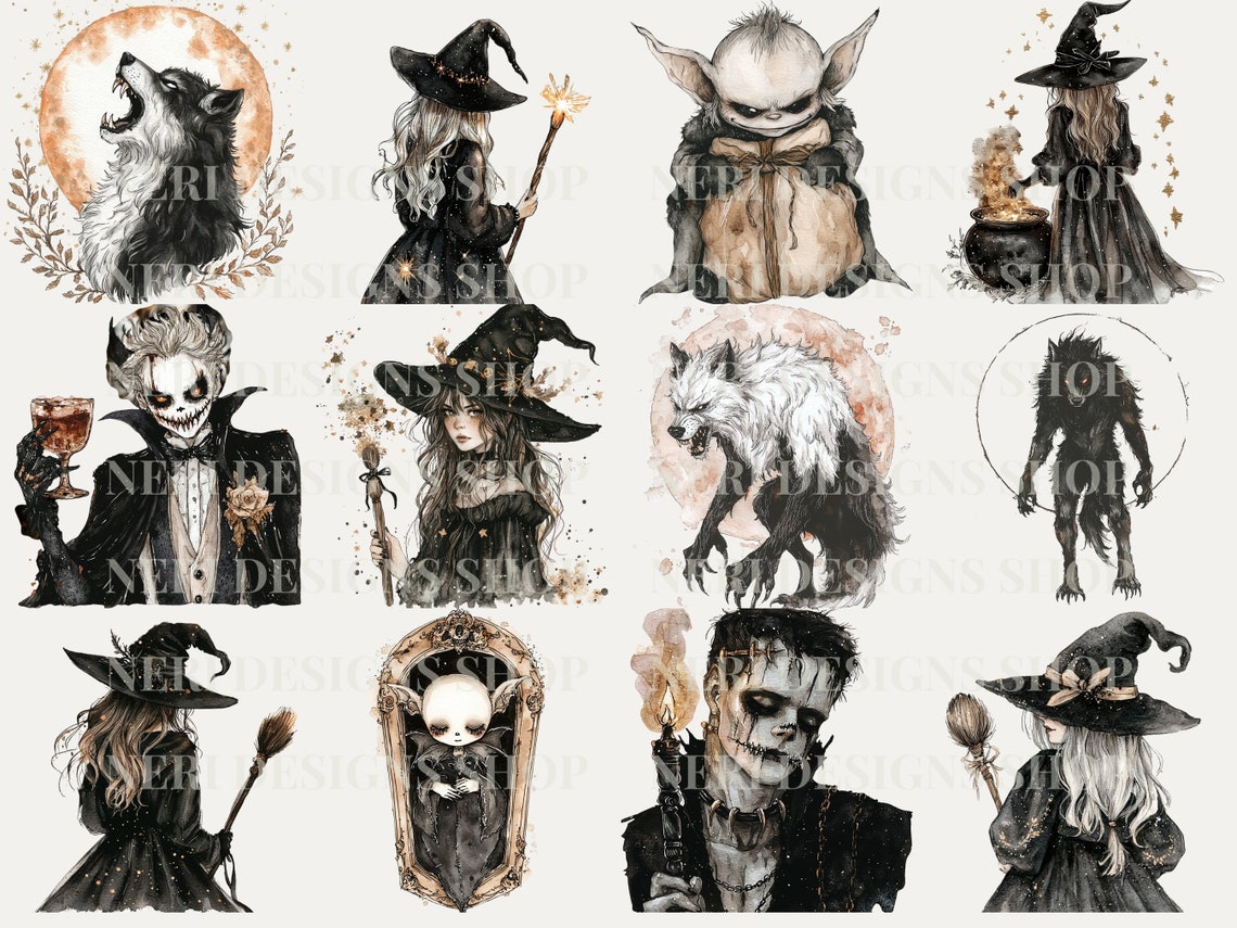 Halloween Character Watercolor Clipart, Spooky Free Commercial PNG ...