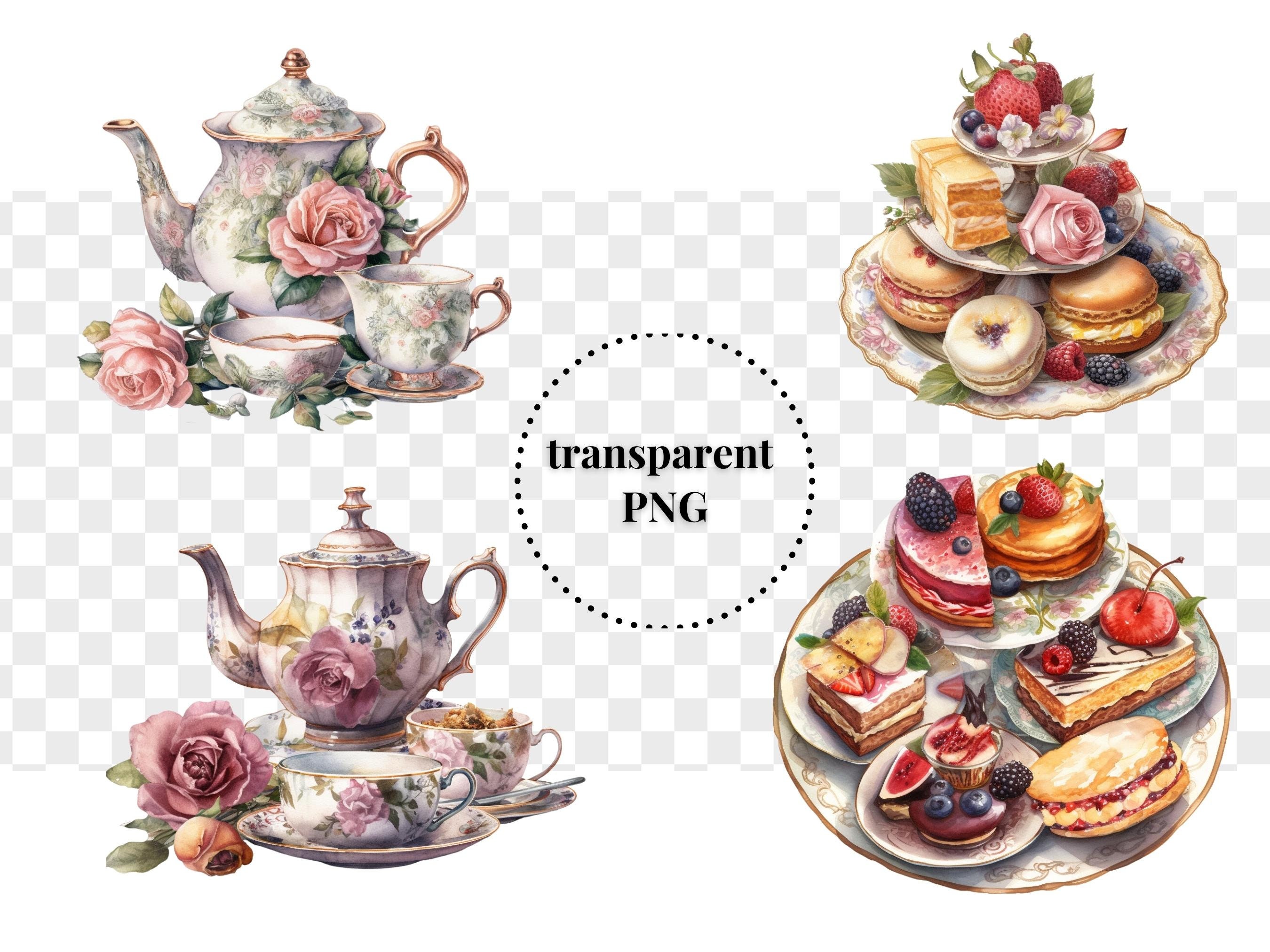 Vintage Tea Party in Garden Watercolor Clipart Bundle Retro - Etsy