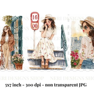 Urban Woman Watercolor Clipart, Girl Walking in City Planner Sticker ...
