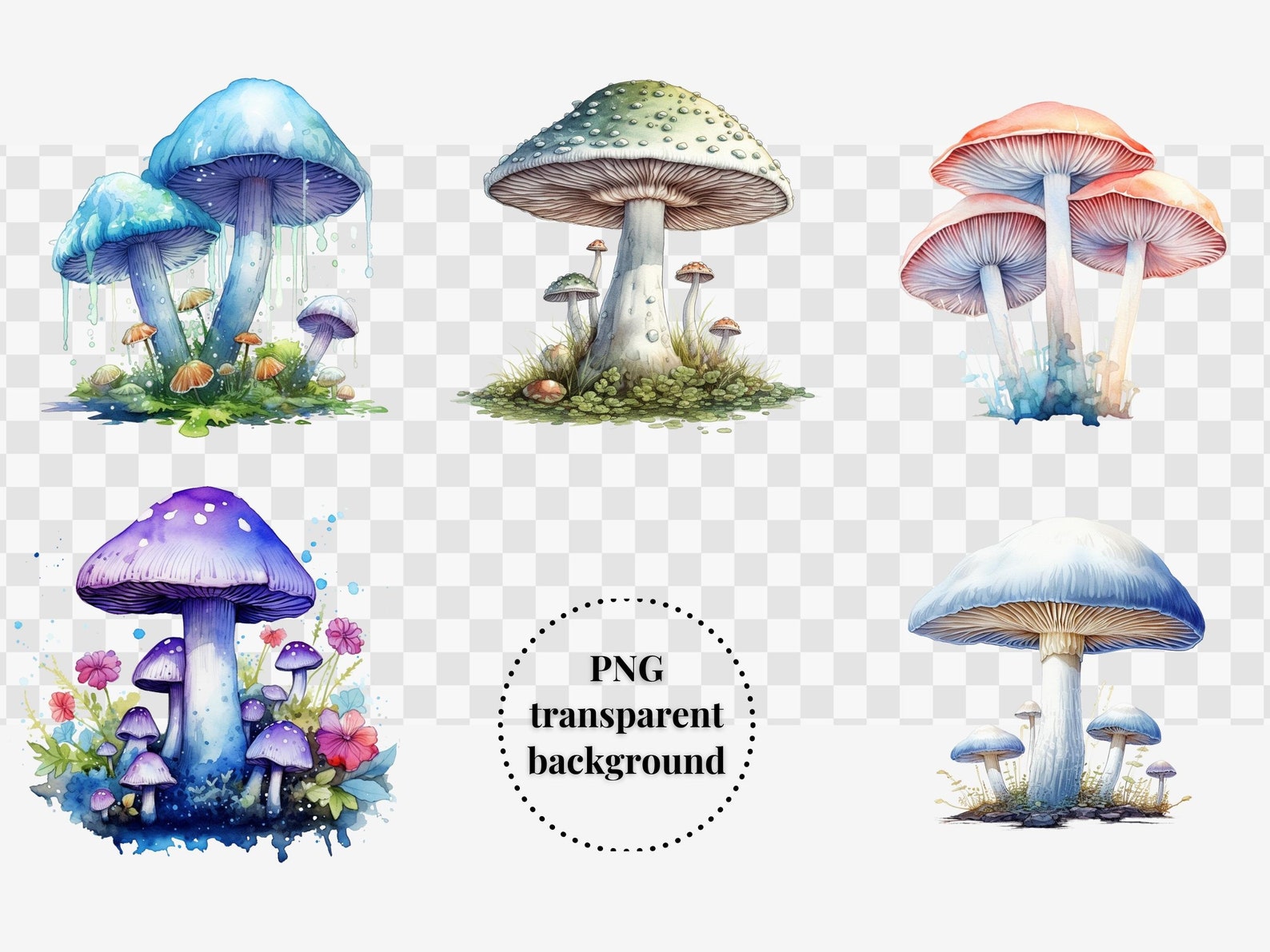 Mushroom Watercolor Clipart Bundle Fungi Free Commercial Set - Etsy