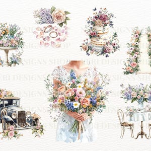 Floral Wedding Watercolor Clipart, Spring Bride and Groom, Romance Free ...