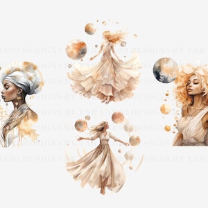 Celestial Lady Watercolor Clipart Bundle, Cosmic Goddess Free ...
