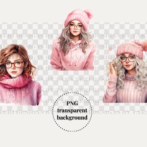 Winter Girl Watercolor Clipart Bundle, Pink Girl With Sweater Free ...