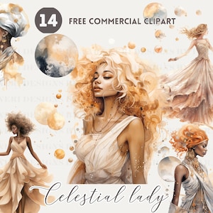 Celestial Lady Watercolor Clipart Bundle, Cosmic Goddess Free ...
