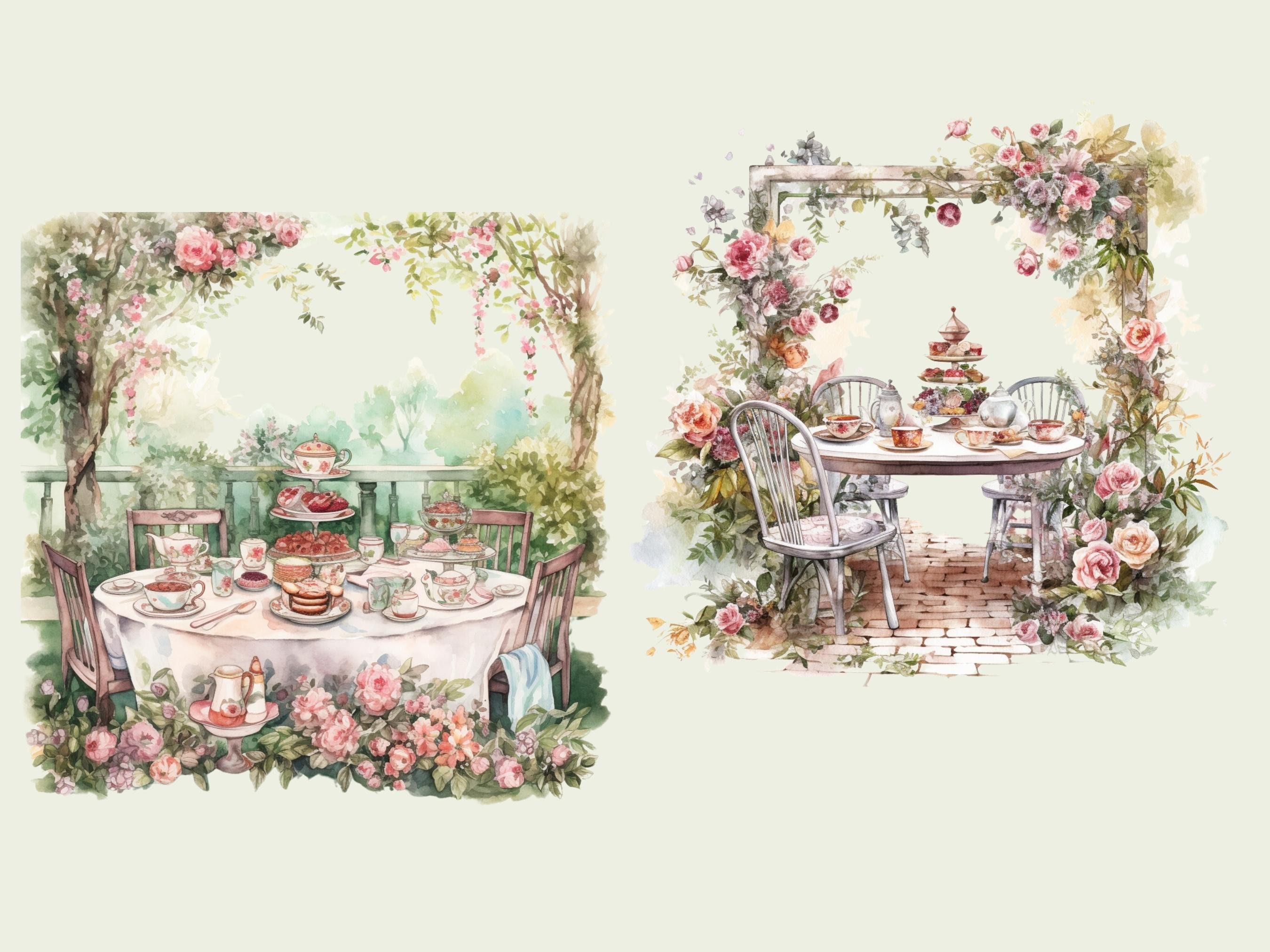 Vintage Rose Garden Tea Party Watercolor Clipart Bundle Free - Etsy
