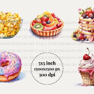 Tasty Desserts Watercolor Clipart Bundle, Free Commercial Cuisine PNG ...