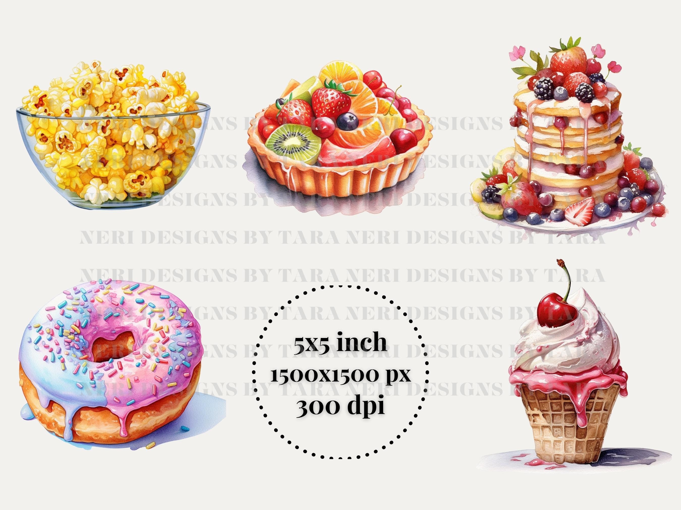 Tasty Desserts Watercolor Clipart Bundle Free Commercial - Etsy