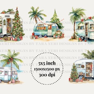 Christmas Camper Watercolor Clipart, Seaside Camper Free Commercial PNG ...