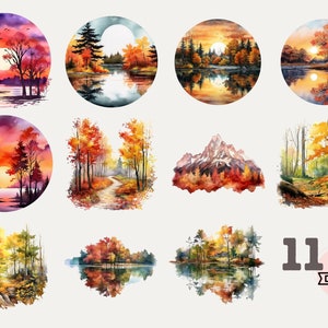 Cozy Fall Season Watercolor Clipart Bundle, Autumn Garden Bench, Food ...