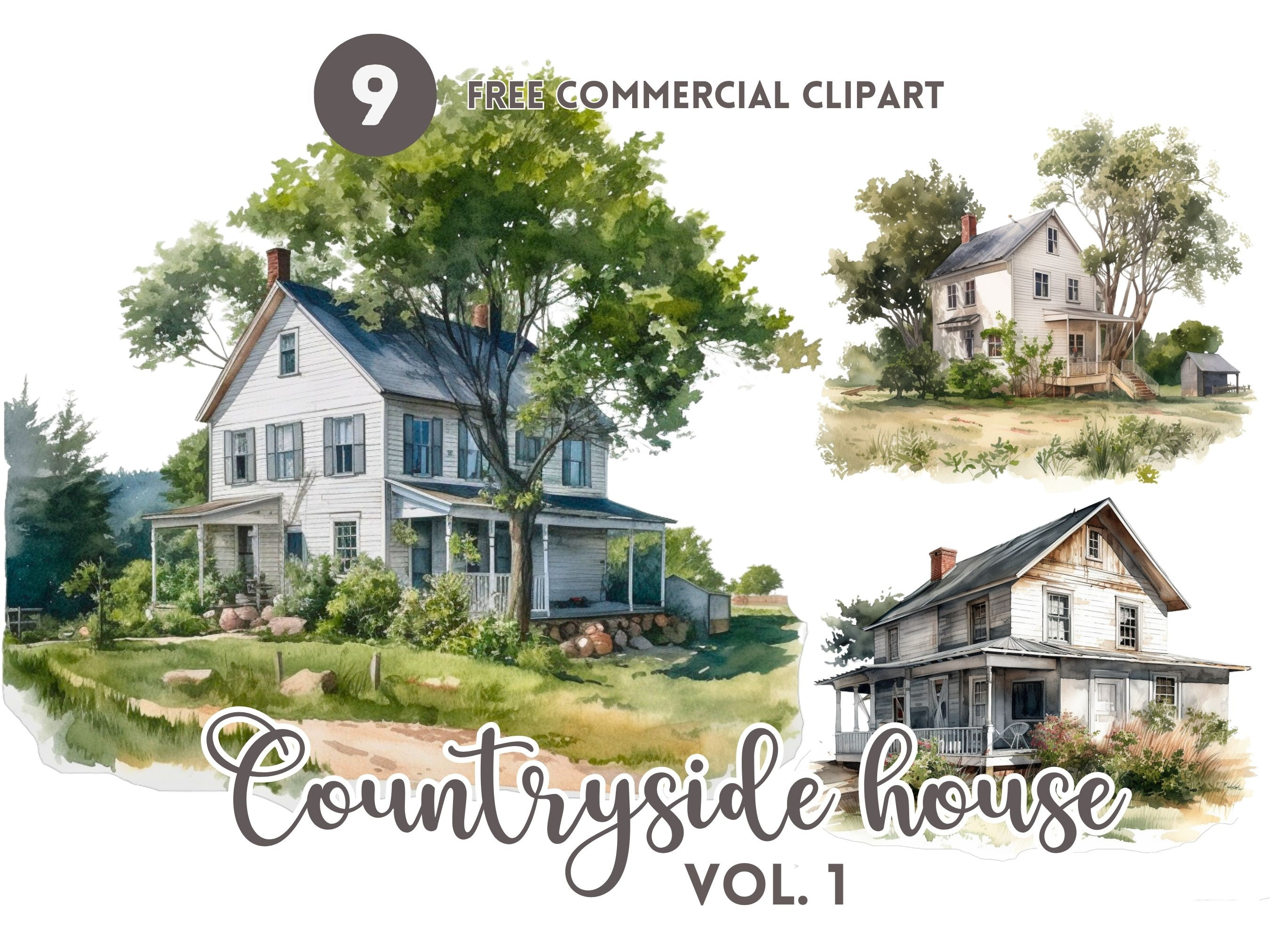Farmhouse Watercolor Clipart Bundle Rural House Commercial - Etsy