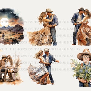 Romantic Cowboy Watercolor Clipart Bundle, Cowboy Embracing His Partner ...