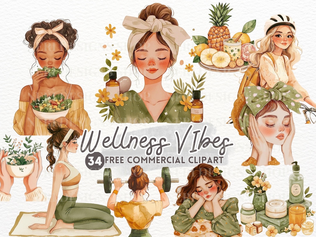 Wellness Lifestyle Watercolor Clipart, Fitness Free Commercial PNG ...
