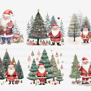 Cute Santa Claus Watercolor Clipart Bundle, Christmas Tree, Free ...