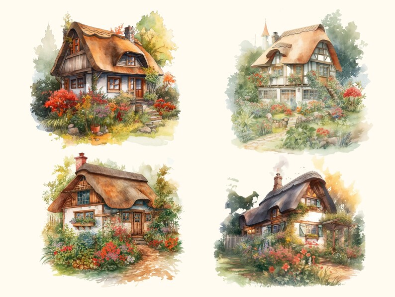 Cozy Floral Cottage Watercolor Clipart Bundle Floral - Etsy