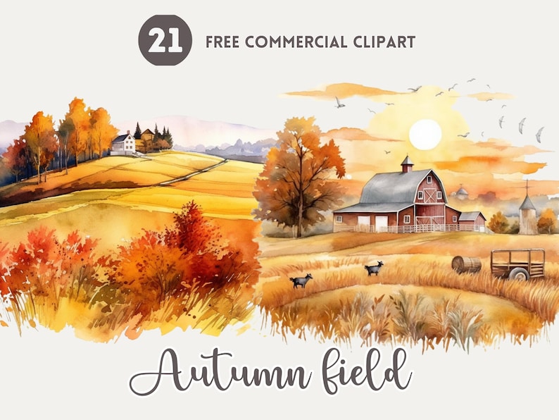 Autumn Landscape Watercolor Clipart Bundle Autumn Field Free - Etsy