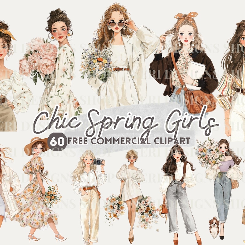 Spring Girl Clipart - Etsy