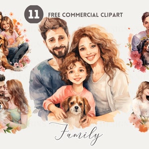 Family and Dog Watercolor Clipart Bundle, Family Portrait With Pet Free ...
