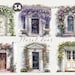 Floral Cottage Front Watercolor Clipart Bundle, Cozy Cottage Facade ...