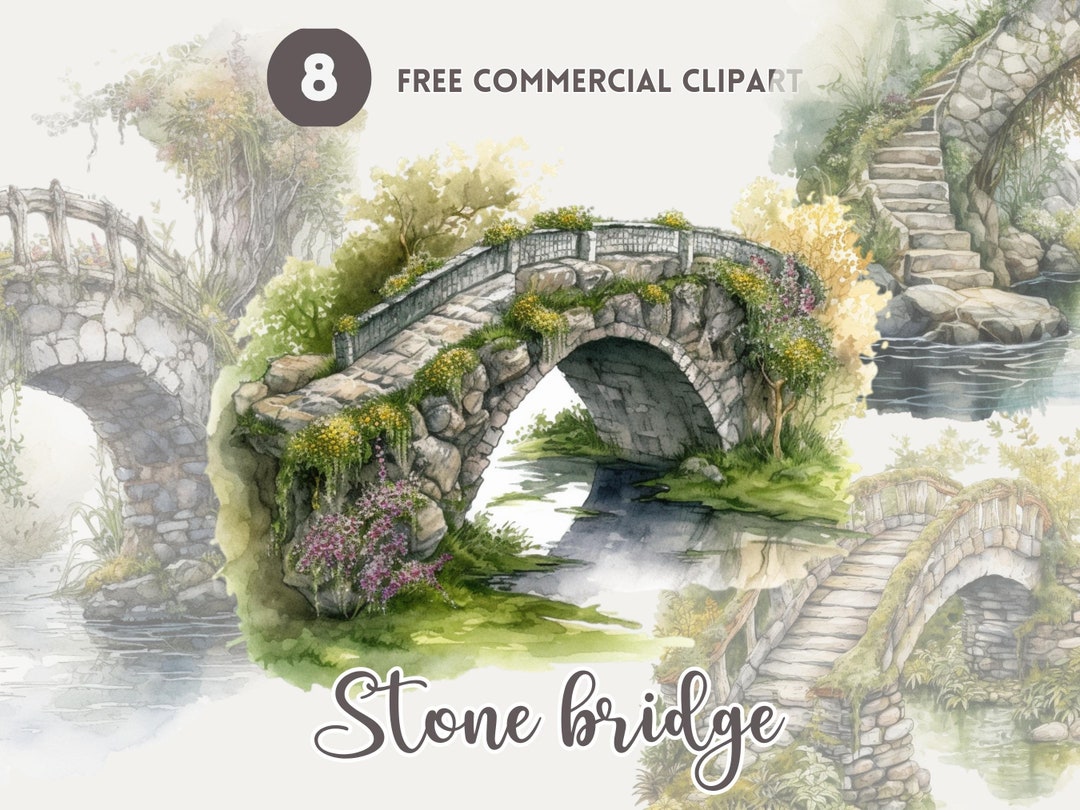 Stone Arch Bridge Watercolor Clipart Bundle Rustic Bridge Free ...