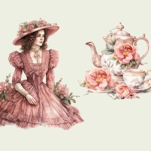 Vintage Rose Garden Tea Party Watercolor Clipart Bundle Free Commercial ...