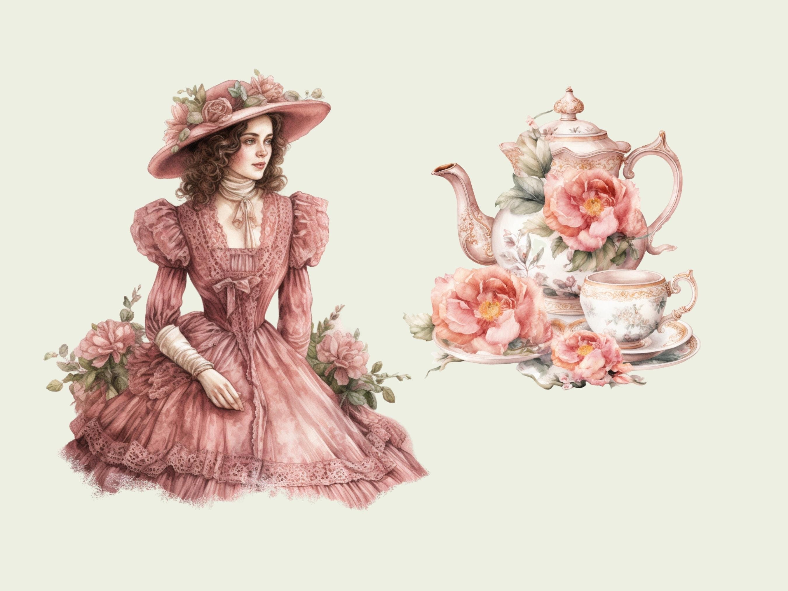 Vintage Rose Garden Tea Party Watercolor Clipart Bundle Free - Etsy