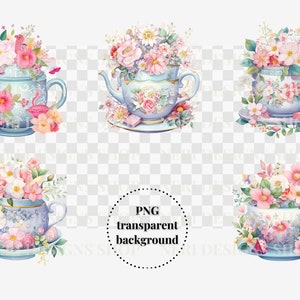 Spring Floral Tea Watercolor Clipart Bundle, Dreamy Springtime Tea Set ...