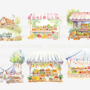 Farmers' Market Watercolor Clipart, Market Stall Free Commercial PNG ...