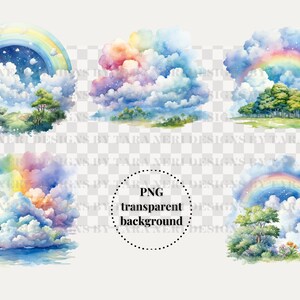 Rainbow Watercolor Clipart Bundle, Rainbow Cloud Free Commercial Png ...