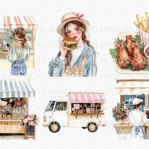 Food Truck Watercolor Clipart, Street Food Free Commercial PNG, Urban ...