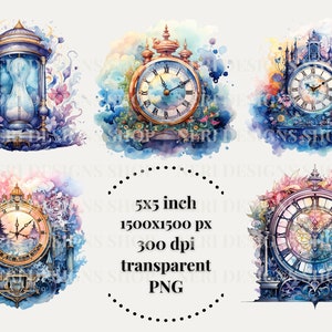 Enchanted Hourglass and Clock Watercolor Clipart Bundle, Magical ...