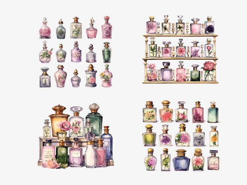 Vintage Perfume Bottle Watercolor Clipart Bundle Free - Etsy