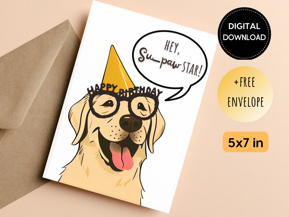 Printable Birthday Card Cute Dog Digital Card Funny Dog - Etsy