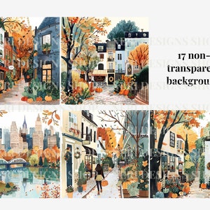 Fall Cityscape Watercolor Clipart, Urban Autumn Free Commercial PNG ...