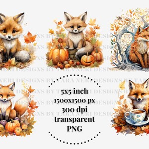 Autumn Fox Watercolor Clipart Bundle, Fox in Fall Scene Free Commercial ...