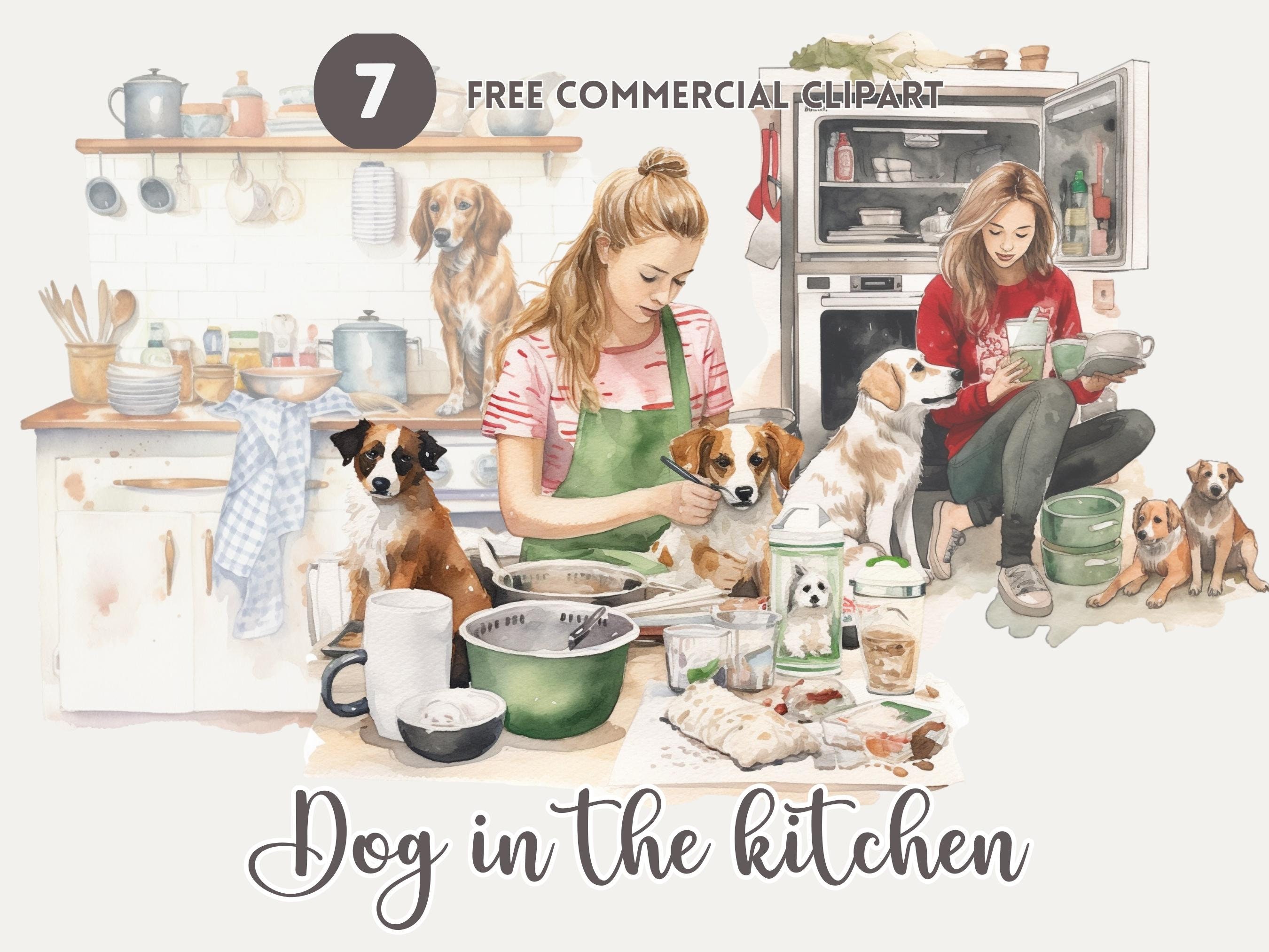 Dog in Kitchen Watercolor Clipart Bundle Cooking With Dog - Etsy UK