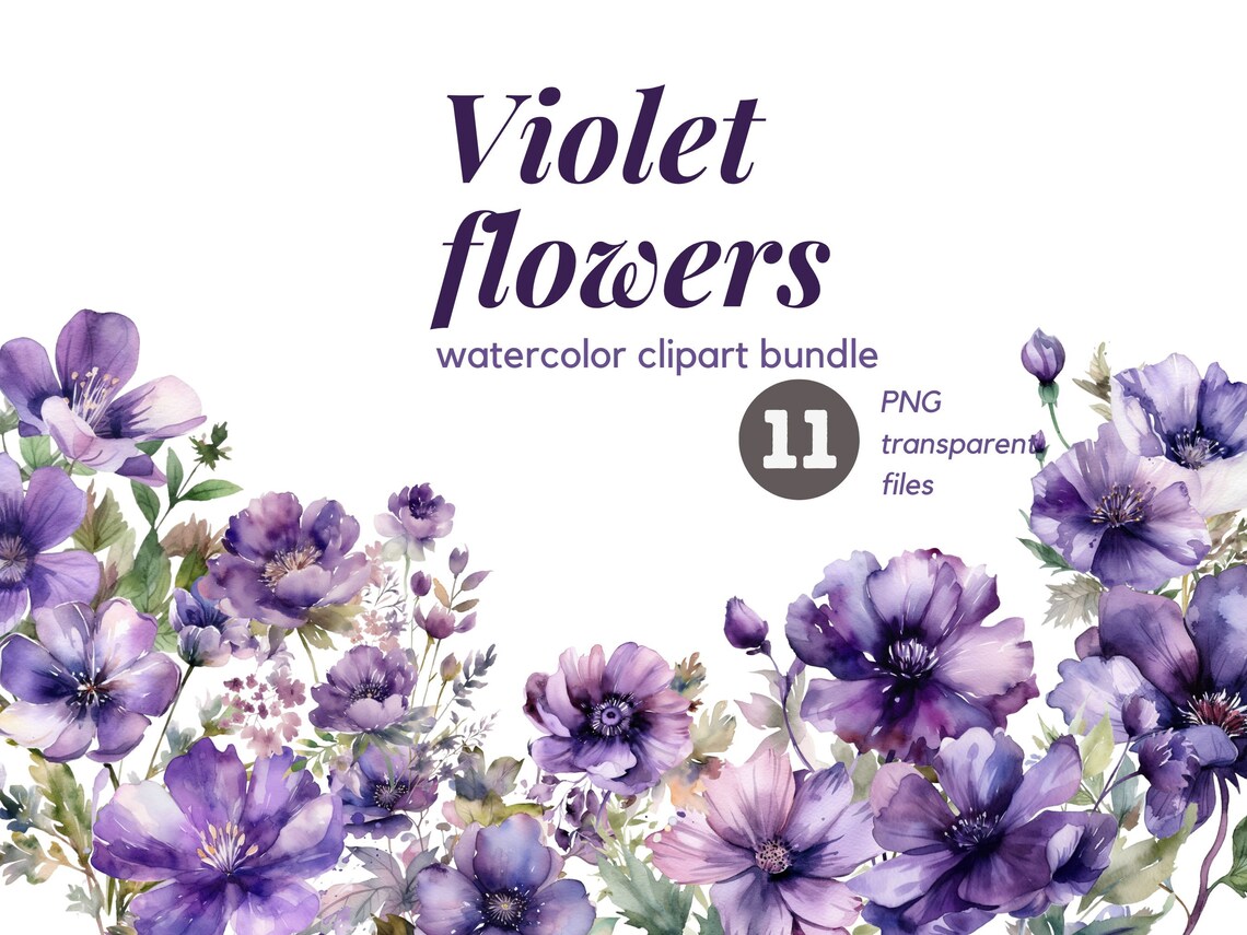 Violet Flower Watercolor Clipart Bundle Purple Floral Free - Etsy