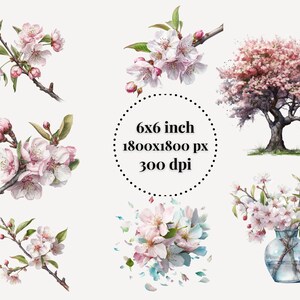 Cherry Blossom Garden Watercolor Clipart Bundle Free Commercial Sakura ...