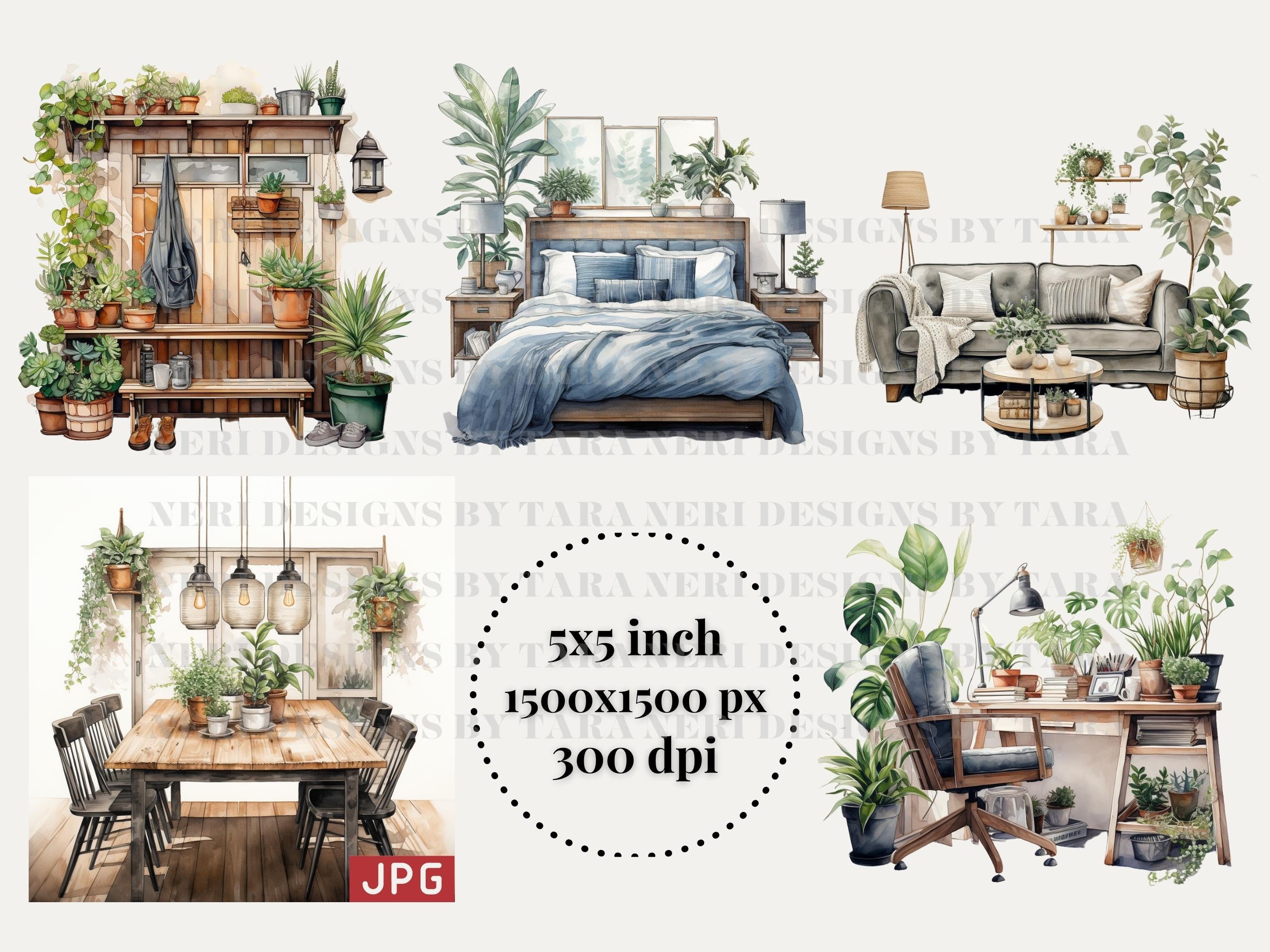 Scandinavian Home Interior Watercolor Clipart Bundle - Etsy