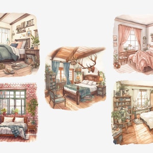 Cozy Bedroom Watercolor Clipart Bundle, Free Commercial Bedroom ...