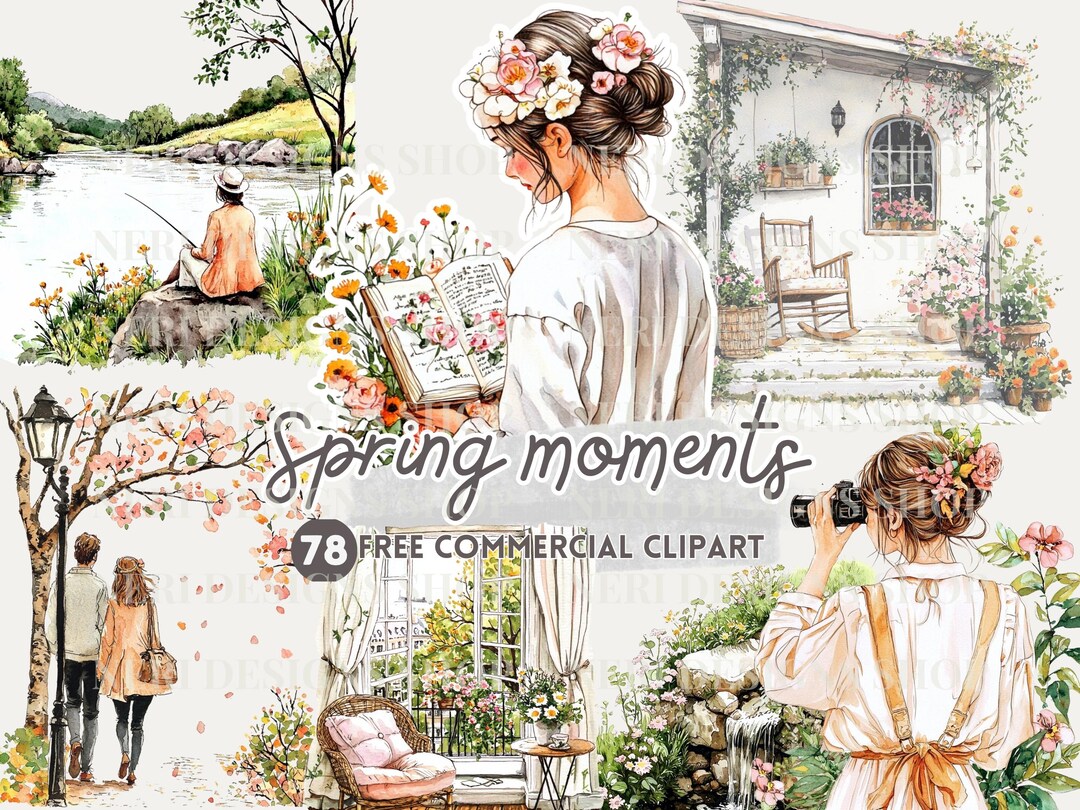 Floral Woman Watercolor Clipart, Spring Moment Free Commercial, Floral ...