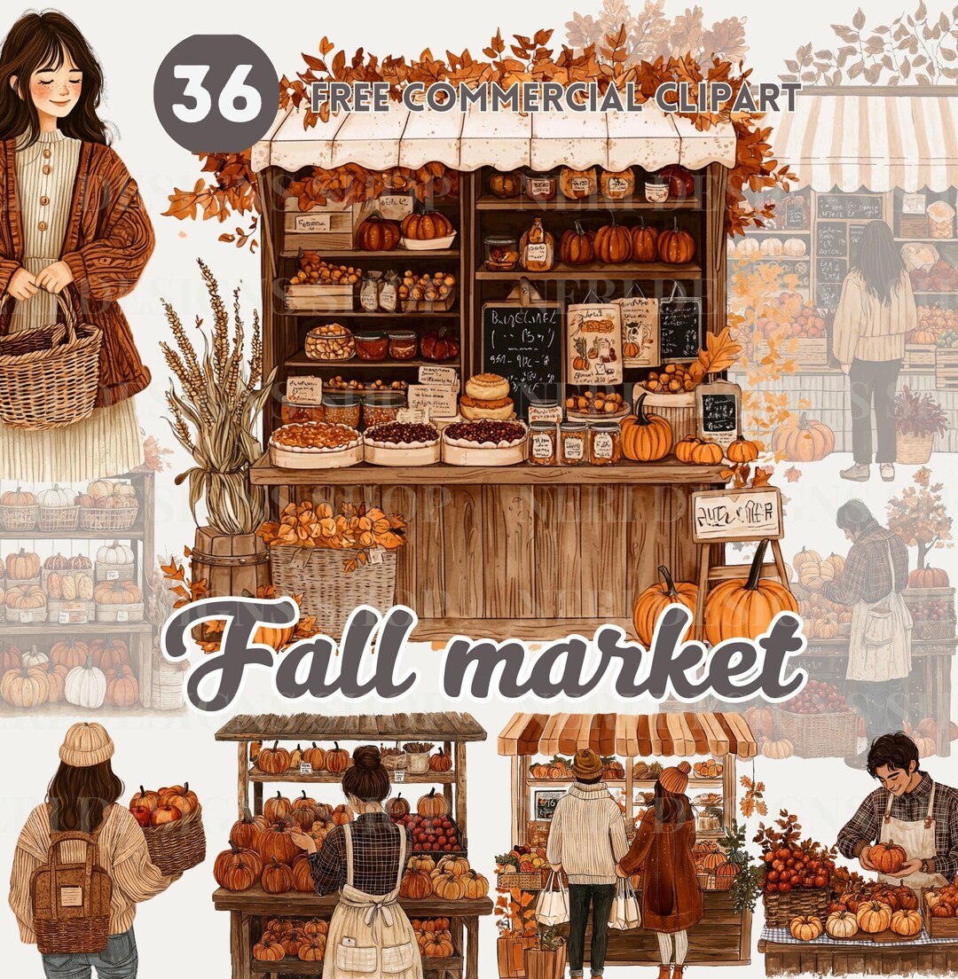 Fall Market Watercolor Clipart, Autumn Fair Free Commercial PNG, Girl ...