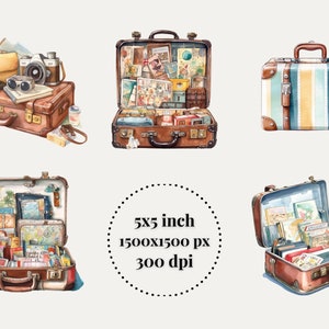 Vintage Suitcase Watercolor Clipart Bundle, Antique Luggage Free ...