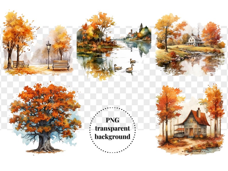 Autumn Landscape Watercolor Clipart Bundle Fall Scenery Free - Etsy