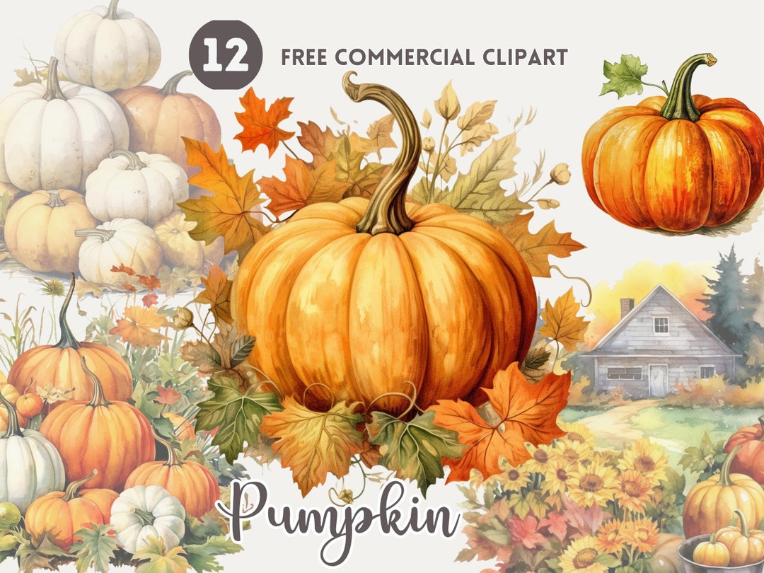 Autumn Pumpkin Watercolor Clipart Bundle, Fall Harvest Free Commercial ...