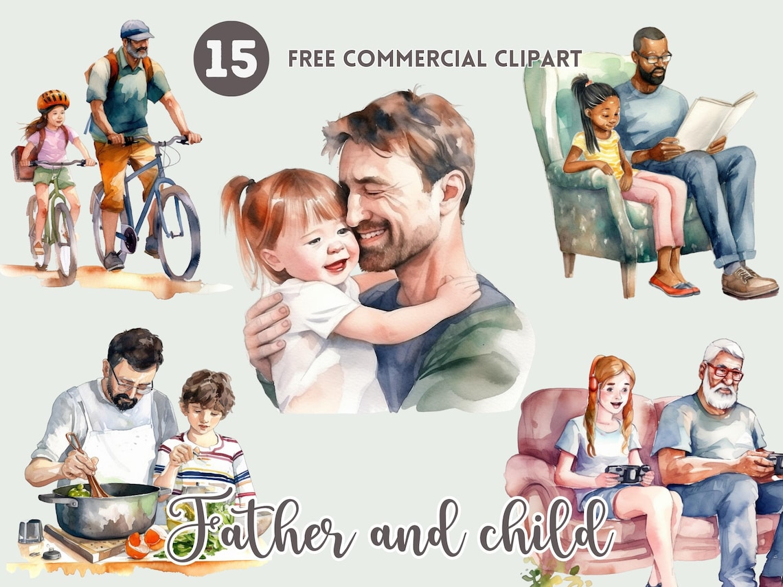 Father and Child Watercolor Clipart Bundle Fatherhood Free - Etsy