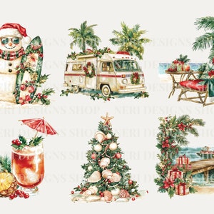Tropical Christmas Watercolor Clipart, Christmas Beach Camper Free ...