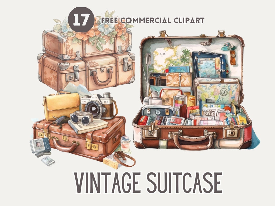 Vintage Suitcase Watercolor Clipart Bundle, Antique Luggage Free ...