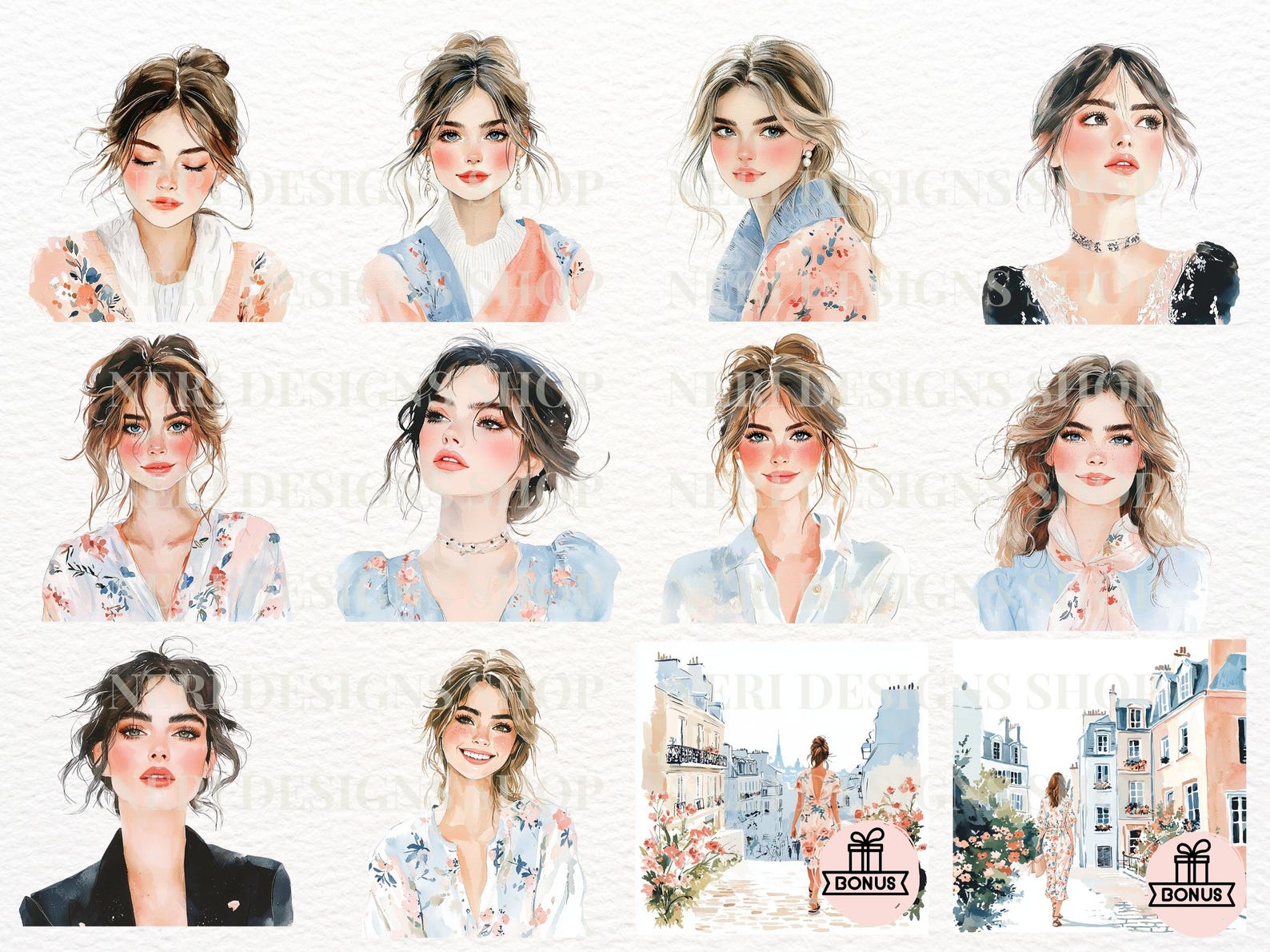 Pastel Woman Watercolor Clipart, Romantic Female Free Commercial PNG ...