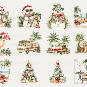 Tropical Christmas Watercolor Clipart, Christmas Beach Camper Free ...