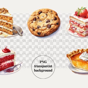 Tasty Desserts Watercolor Clipart Bundle, Free Commercial Cuisine PNG ...